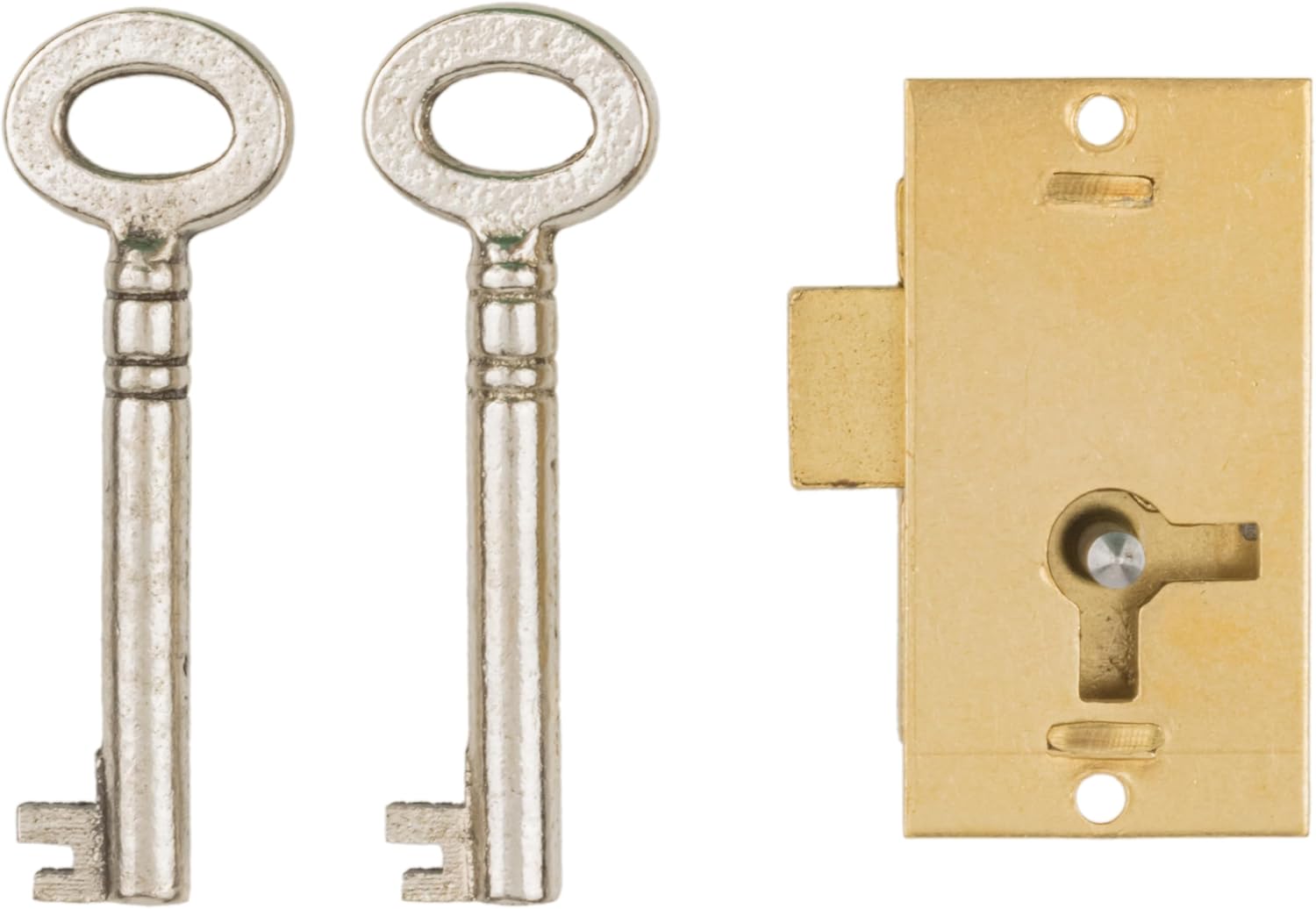 Small Brass Flush Mount Cabinet Door Lock with Two Keys - 1 1/2" High ...