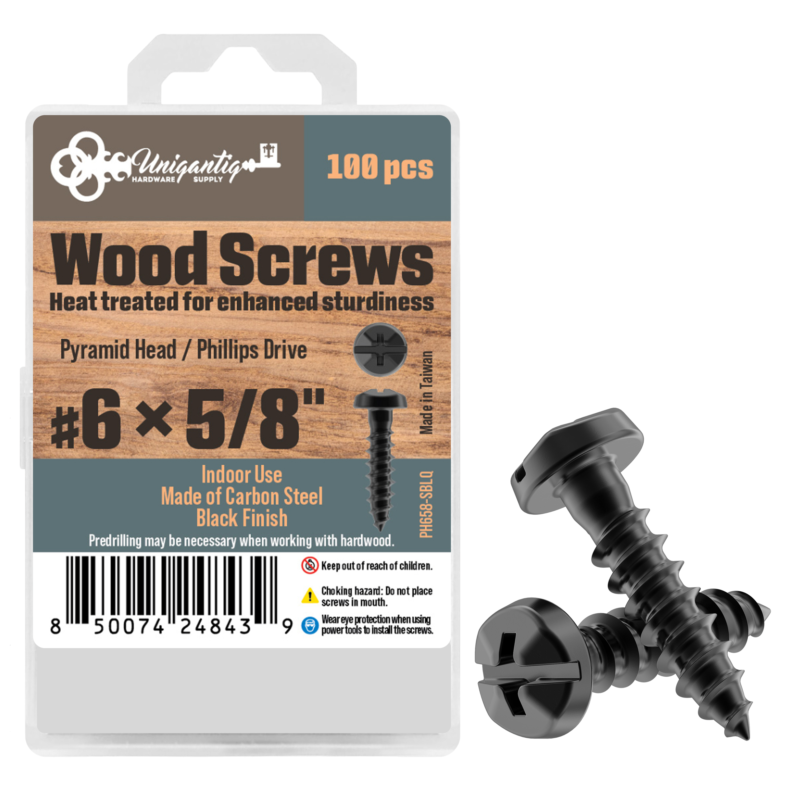#6 x 5/8" Flat Black Pyramid Head Phillips Wood Screws -Self Tapping S ...